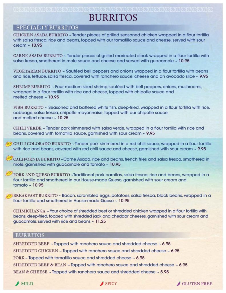 Jalapeno's Menu Burritos - Jalapenos